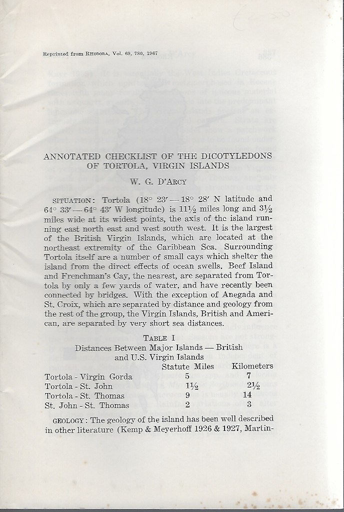 Annotated Checklist of the Dicotyledons of Tortola, Virgin Islands